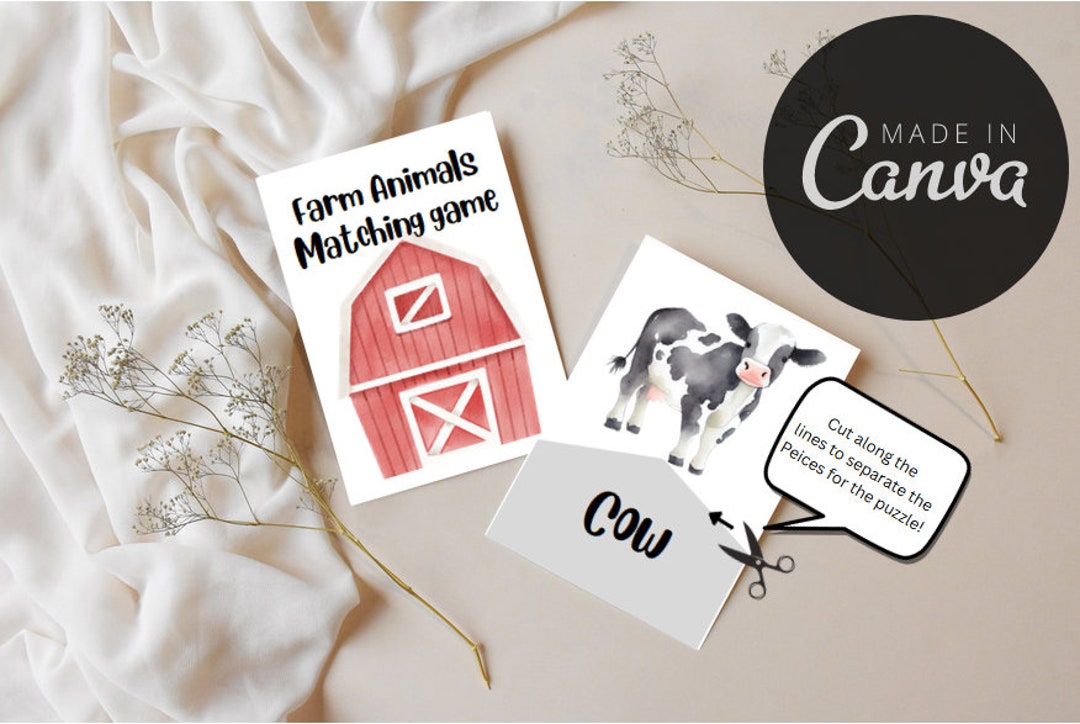 Flashcard Farm Animal Matching Game Farm Animal Flashcards Digital ...