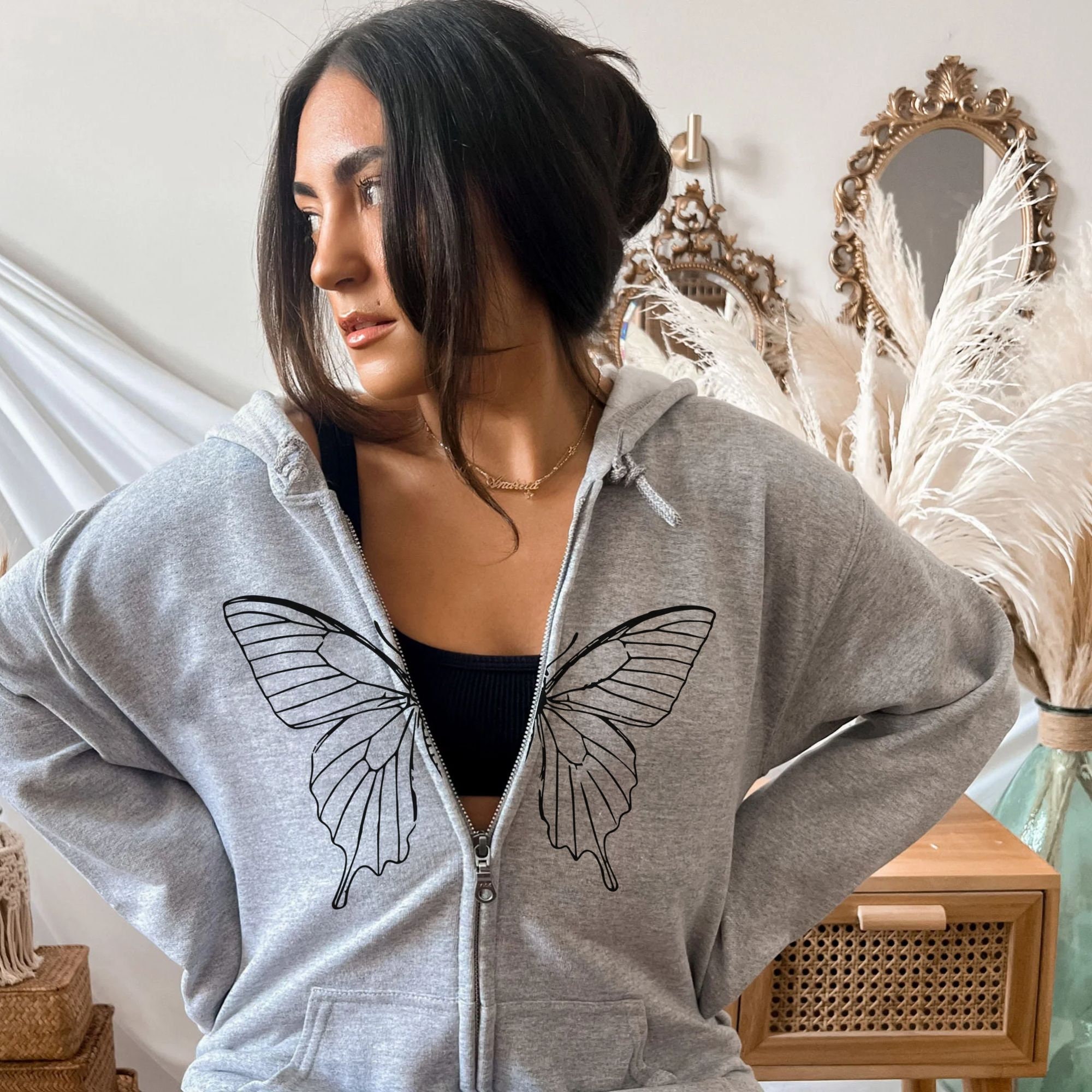 Butterfly Zip up Hoodiebutterfly Hoodieminimalist Butterfly - Etsy