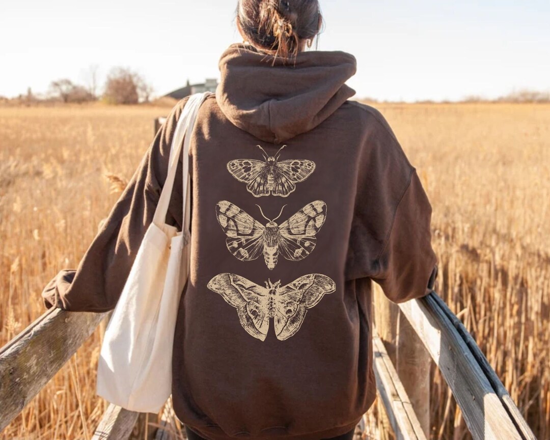 Moth Hoodie, Cottagecore Goth Hoodie, Trendy Back Print Hoodie ...