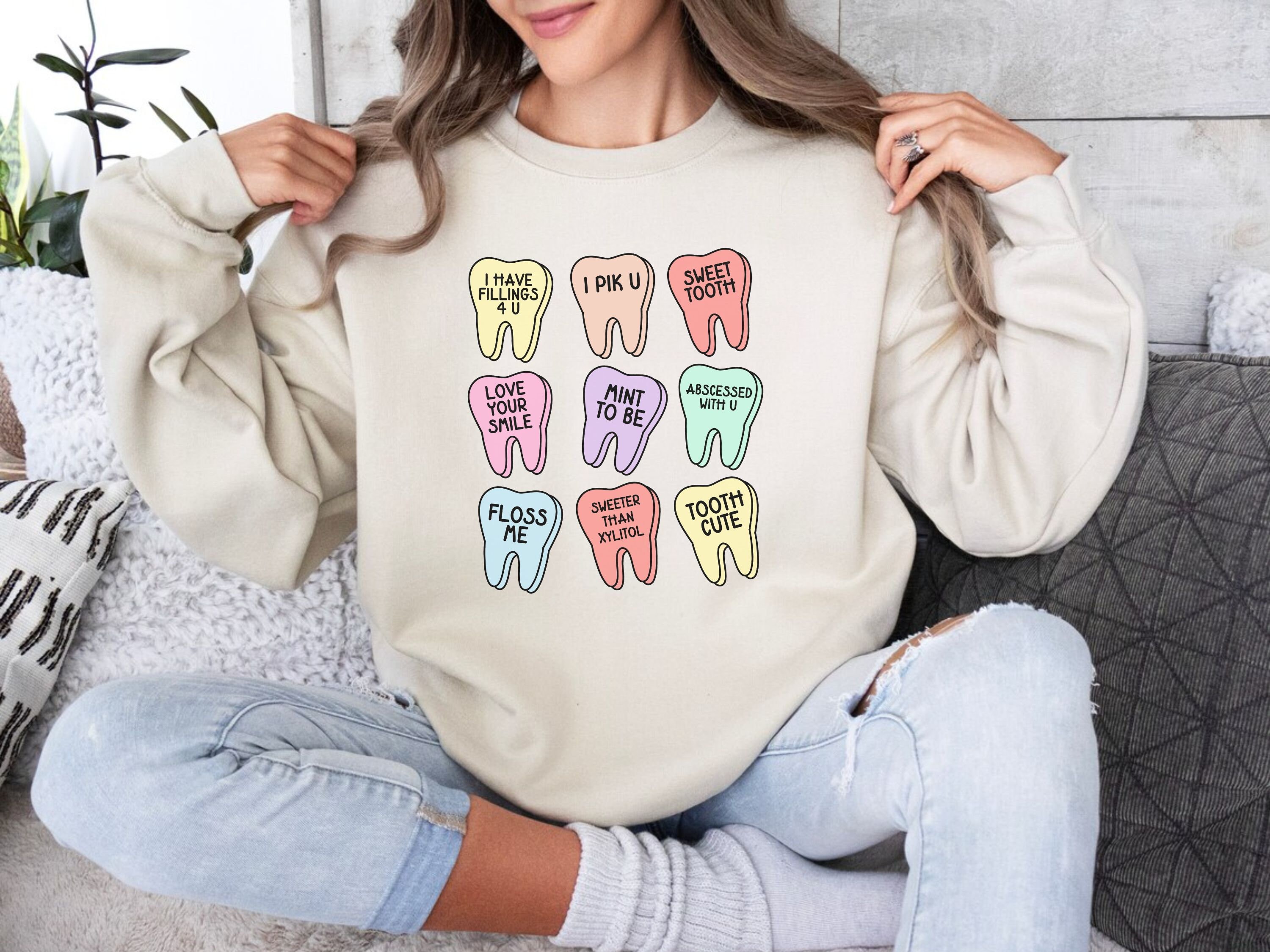 Dental Valentines Day Sweatshirt, Candy Hearts Dentist Sweater,dental ...