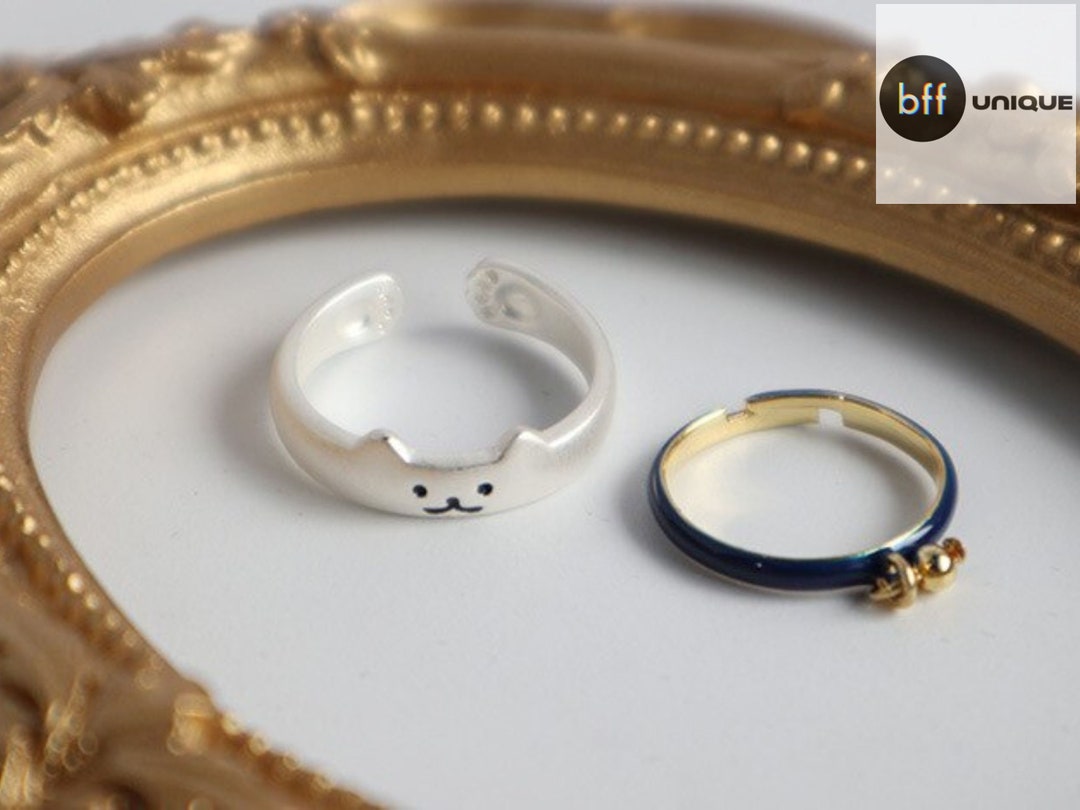 New 2 Piece Set/set Cute Cat Bell Claw Print Couple Ring Minimalist ...