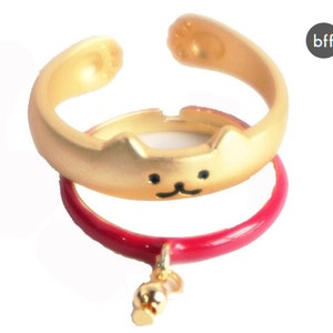 New 2 Piece Set/set Cute Cat Bell Claw Print Couple Ring Minimalist ...