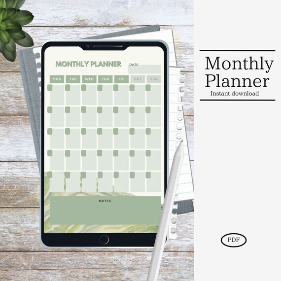 Digital Monthly Planner Undated Digital Planner Monthly - Etsy