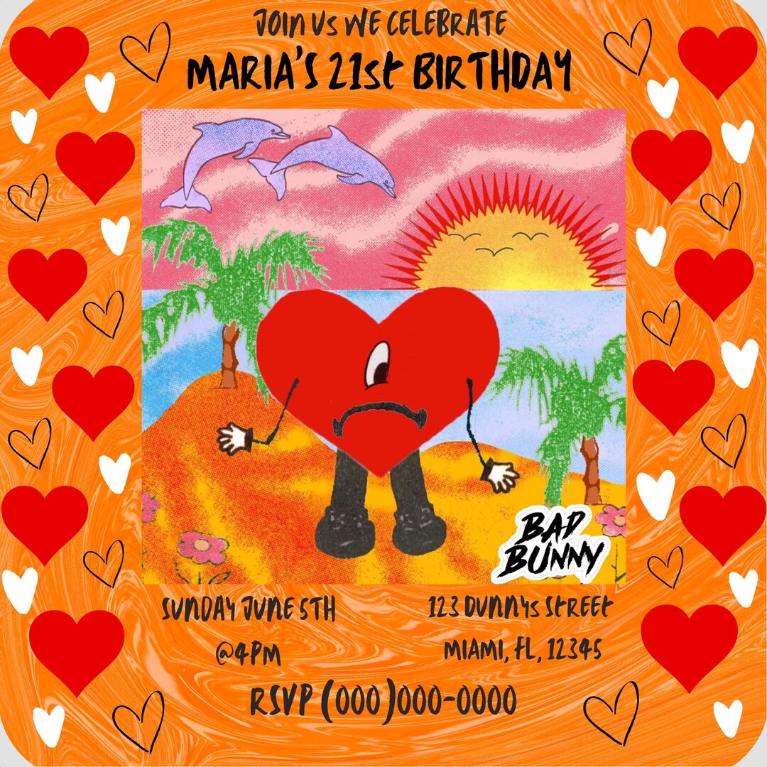 Digital Bad Bunny Birthday Invitation - Etsy