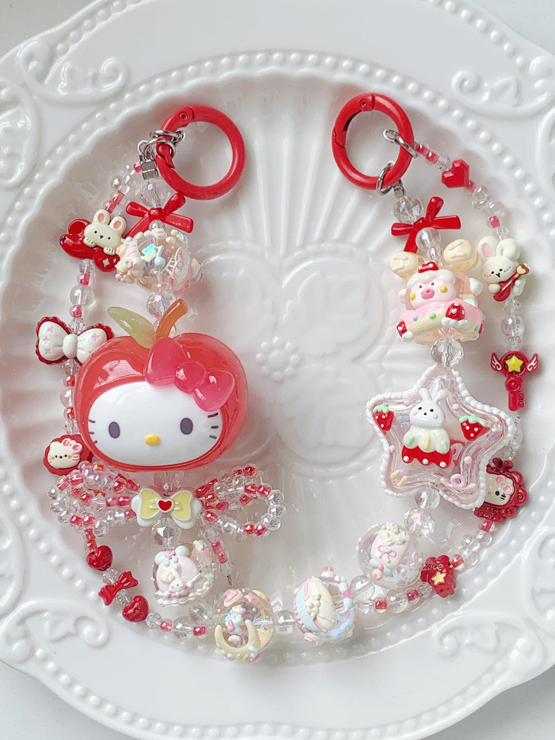 Hello Kitty Phone Charm: Hand-painted Kawaii Keychain, Bag Charm - Etsy