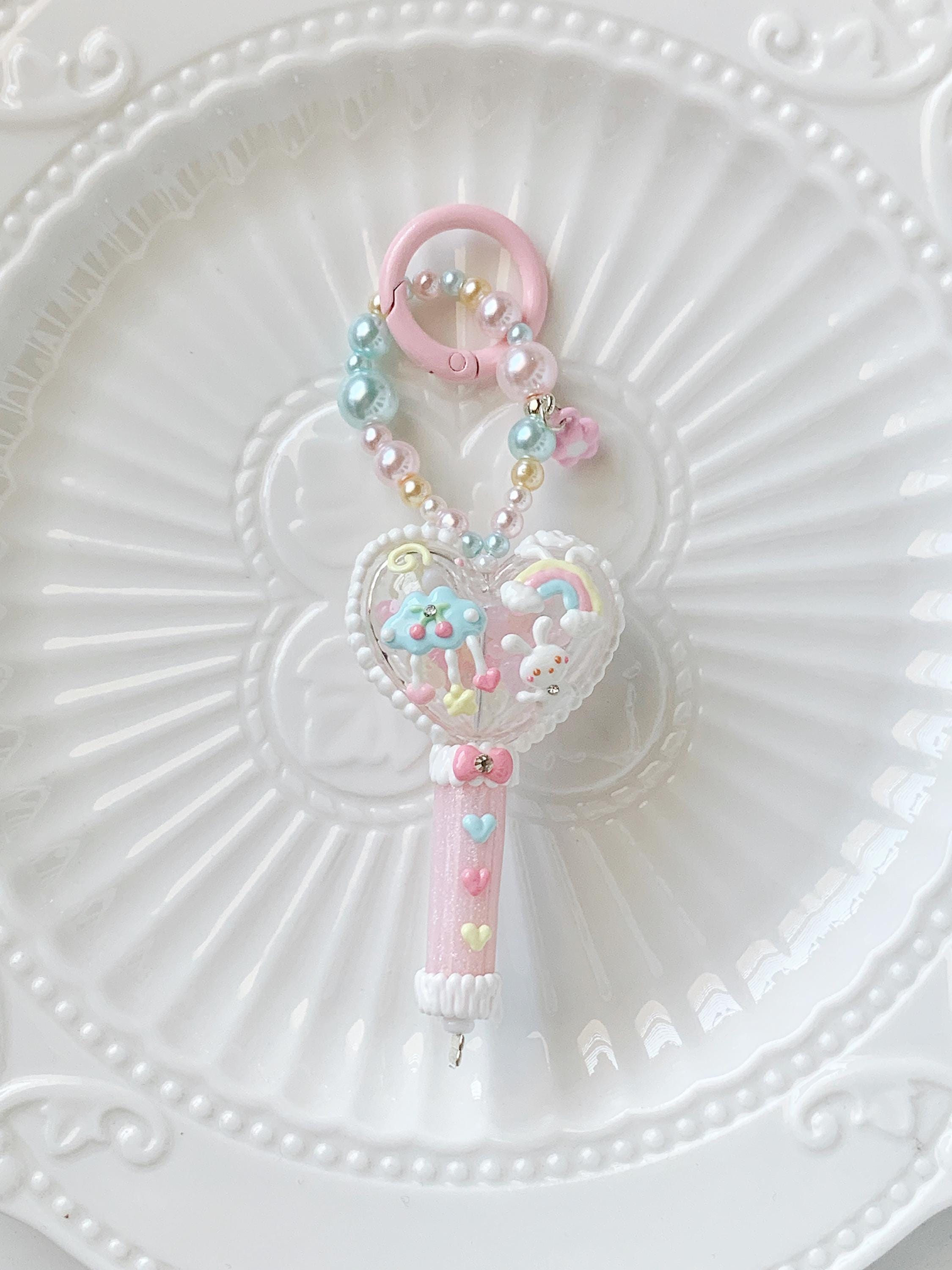 Kawaii Hand-painted Charm: Swarovski Crystal Keychain Bag Charm - Etsy