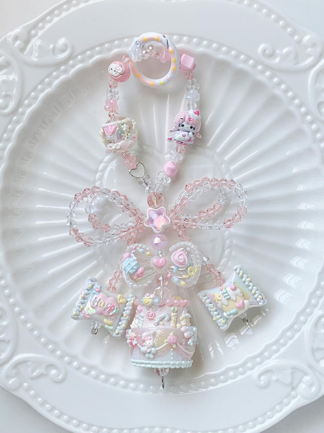 Kawaii Hand-painted Charm: Swarovski Crystal Keychain Bag Charm - Etsy