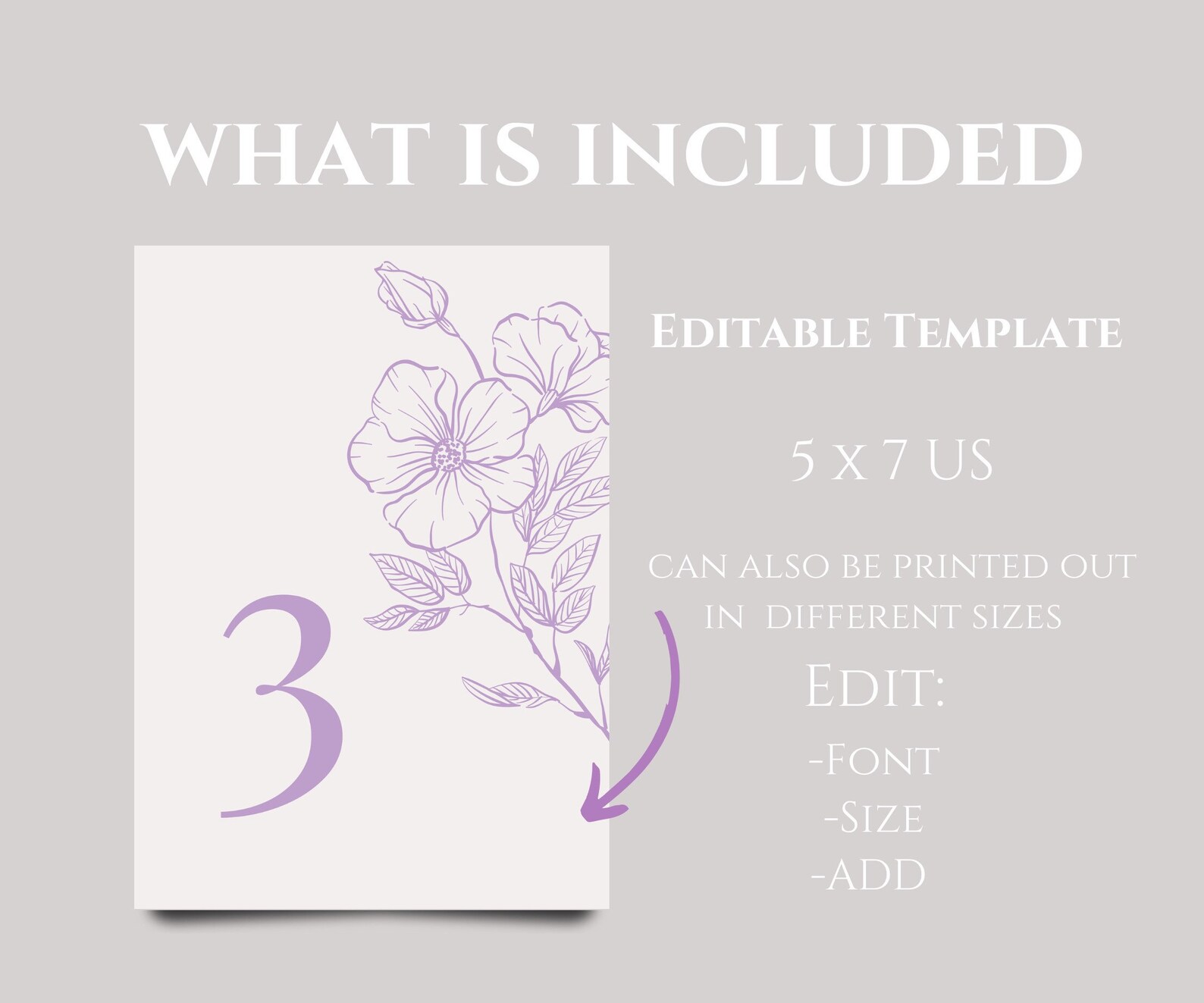 Wedding Table Number Card Template Floral Table Number Card Instant ...