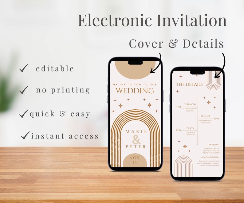 Digital Wedding Invitation Boho Phone Invitation Template Instant ...