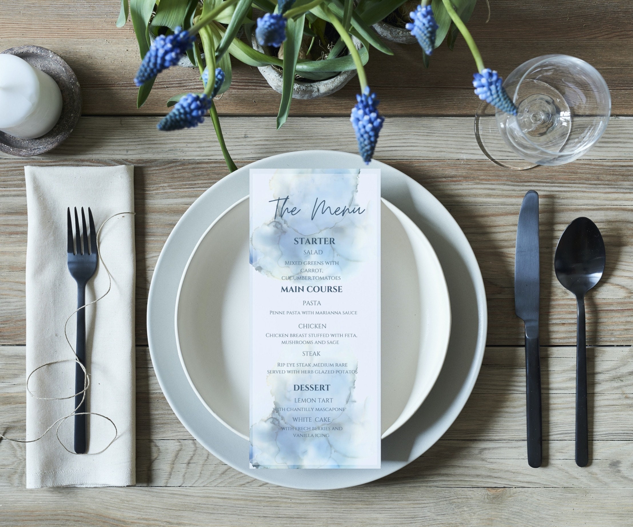 Wedding Menu Blue Menu Template Aquarelle Wedding Menu Card Instant ...