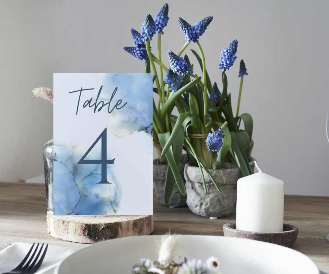 Table Number Sign Blue Seating Chart Template Watercolor Table Number ...