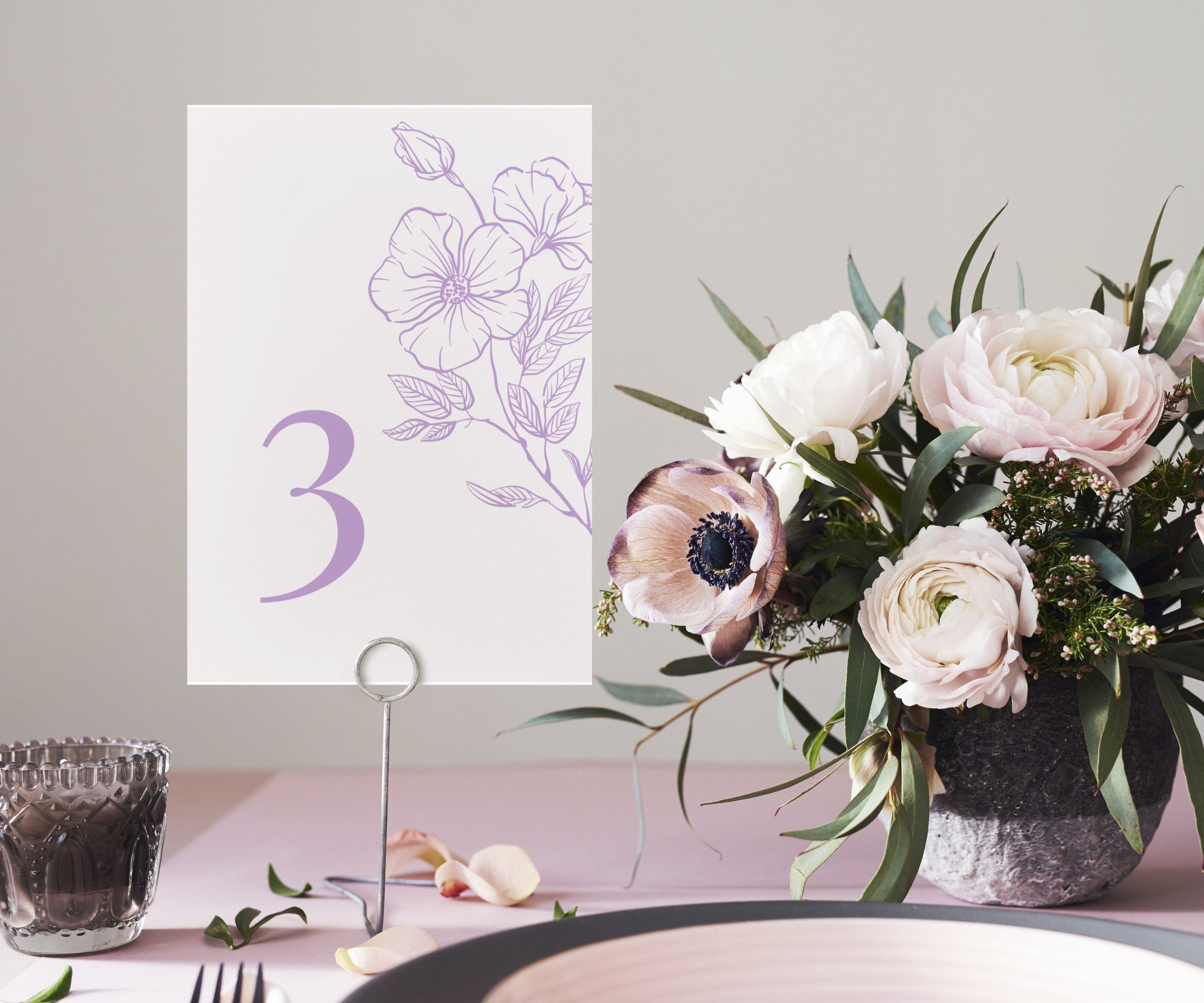 Wedding Table Number Card Template Floral Table Number Card Instant ...
