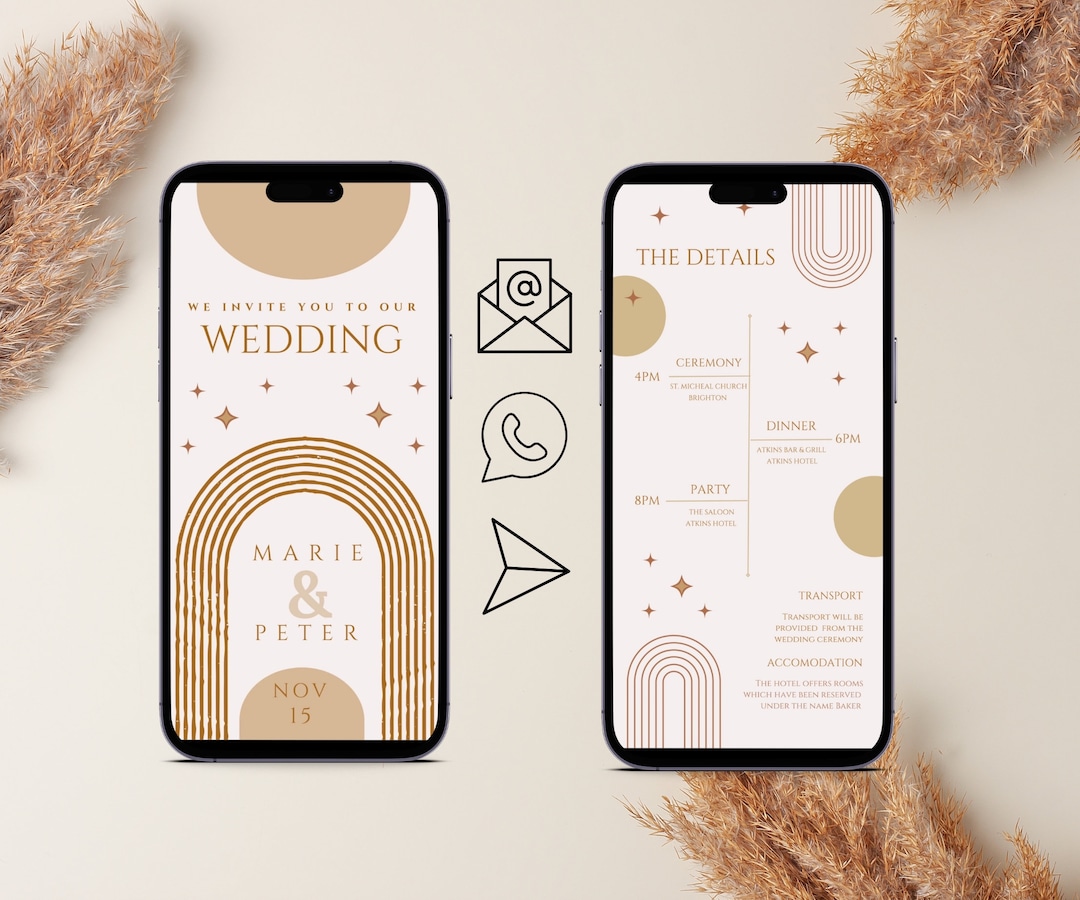 Digital Wedding Invitation Boho Phone Invitation Template Instant ...