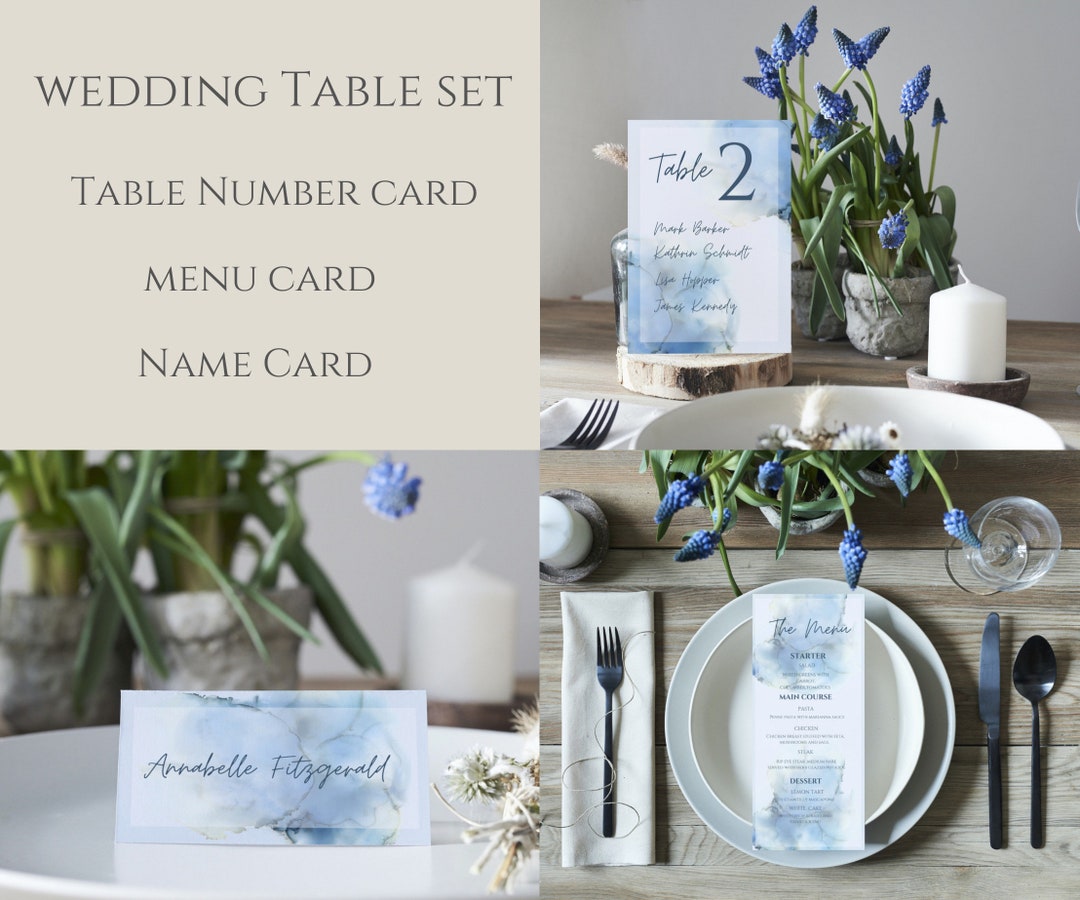 Wedding Set Blue Seating Chart Wedding Menu Blue Wedding Template ...