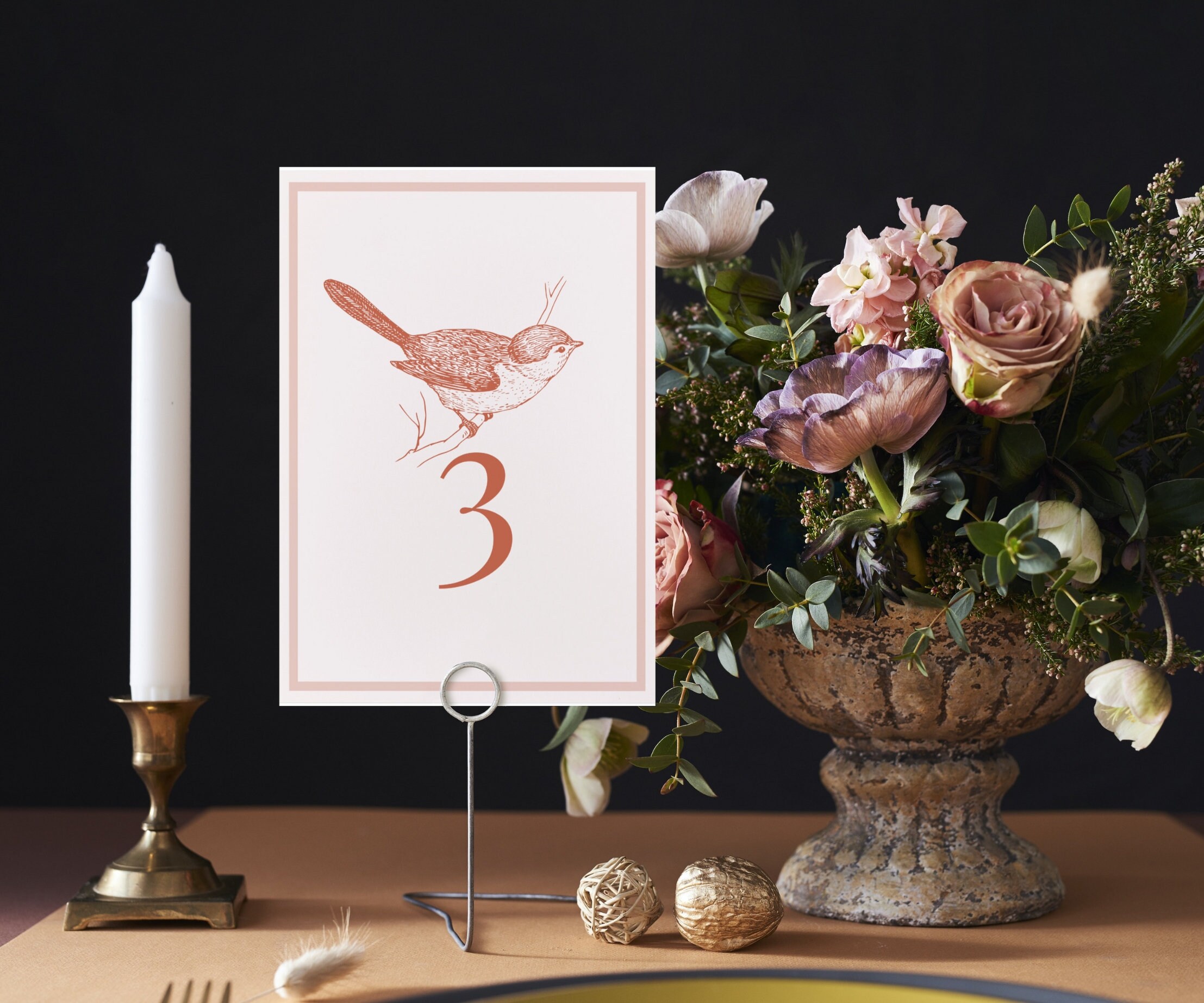 Wedding Table Number Card Seating Chart Beige Number Card Template Red ...