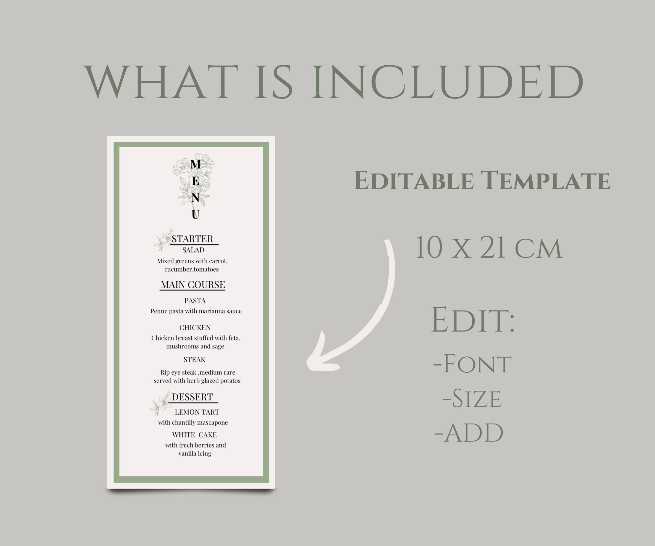 Wedding Menu Template Floral Wedding Menu Sage Greenery Wedding Menu ...