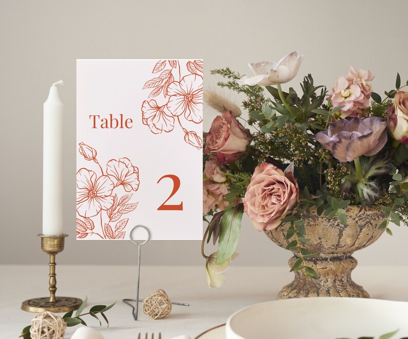 Table Number Card Red Wedding Seating Chart Floral Table Number ...