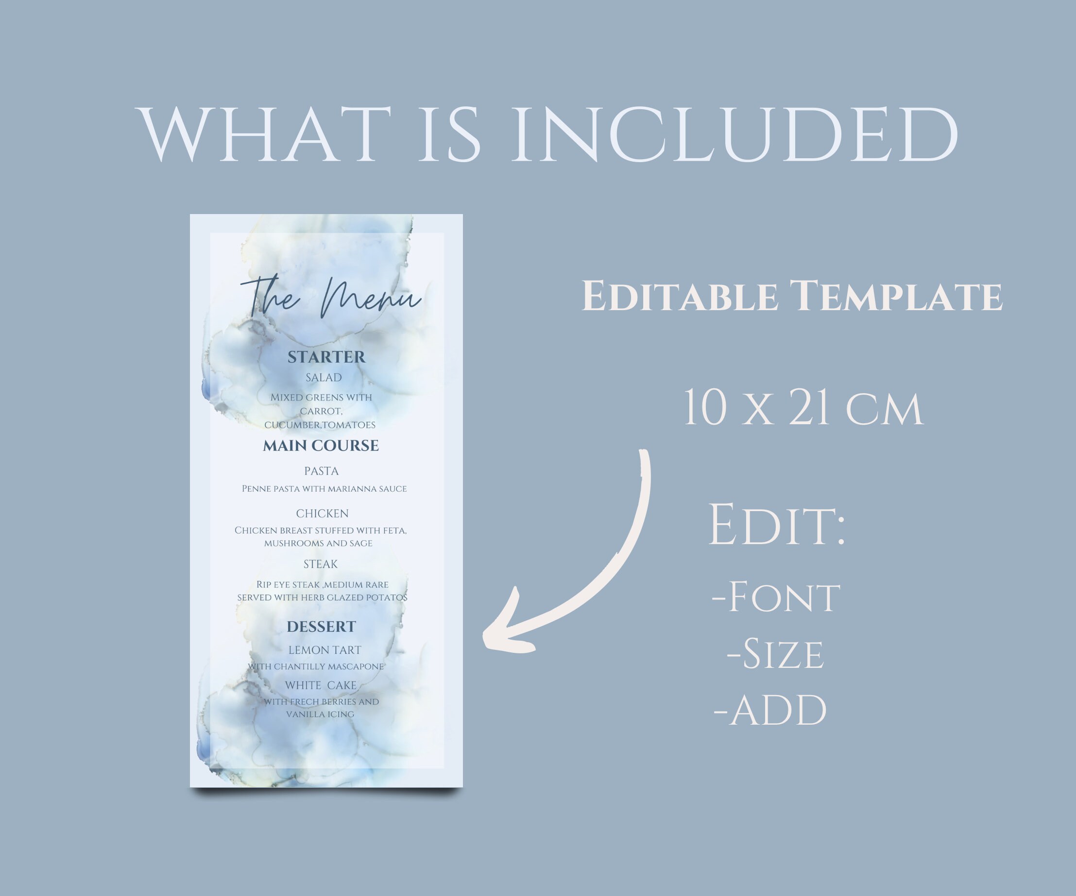 Wedding Menu Blue Menu Template Aquarelle Wedding Menu Card Instant ...