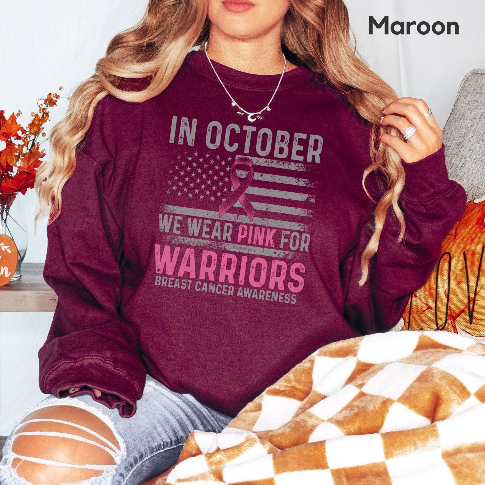 In October We Wear Pink for Warriors Shirt for Men, Breast Cancer ...