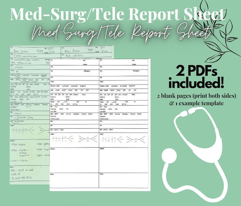 NEW! Nursing Report Sheet, Nursing Brain, Med Surg, Telemetry, SBAR ...