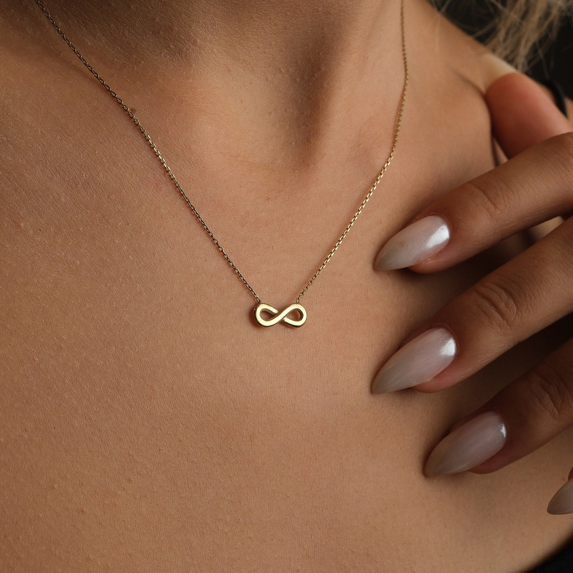 14K Solid Gold Infinity Necklace, Infinity Collar Necklace, Handmade ...