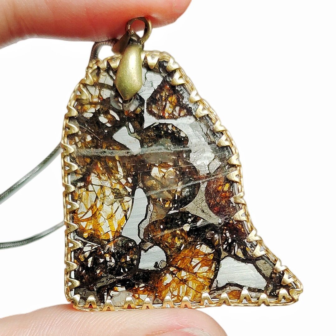 Brenham Pallasite Meteorite Pendant Meteorite Necklace-tb116 - Etsy