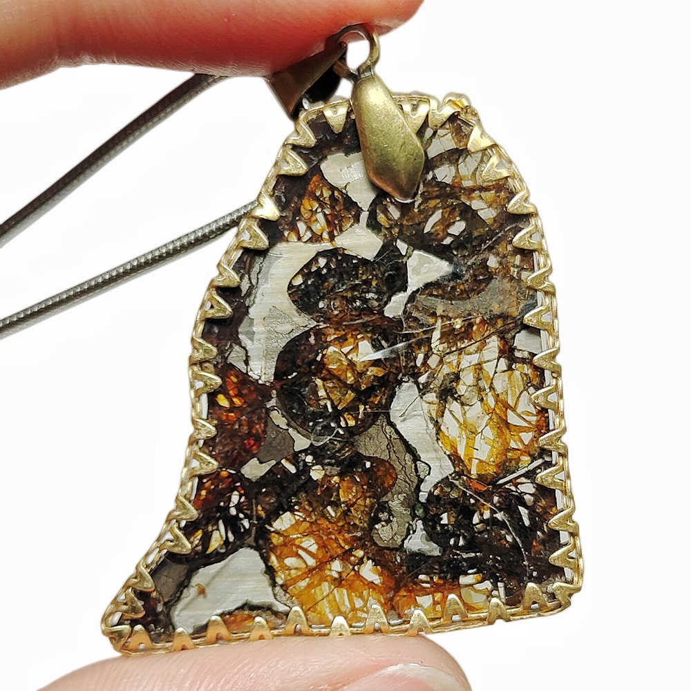 Brenham Pallasite Meteorite Pendant Meteorite Necklace-tb116 - Etsy