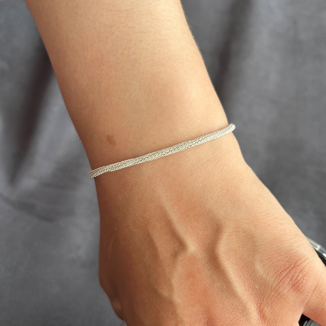 Minimalist Hand-knitted Chain Sterling Silver Bracelet, Fine Dainty ...