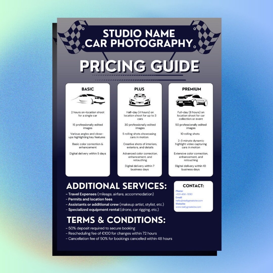 Car Photography Pricing Template | Car Pricing Guide List ...