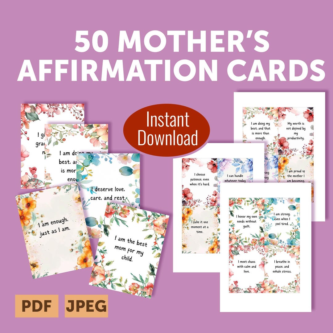 50 Mother Affirmation Cards Printable Gift for Mom Gratitude Messages ...