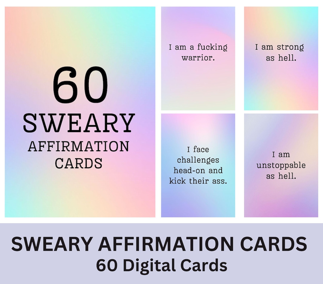 60 Sweary Affirmation Cards: Sassy Printable Affirmations (digital ...