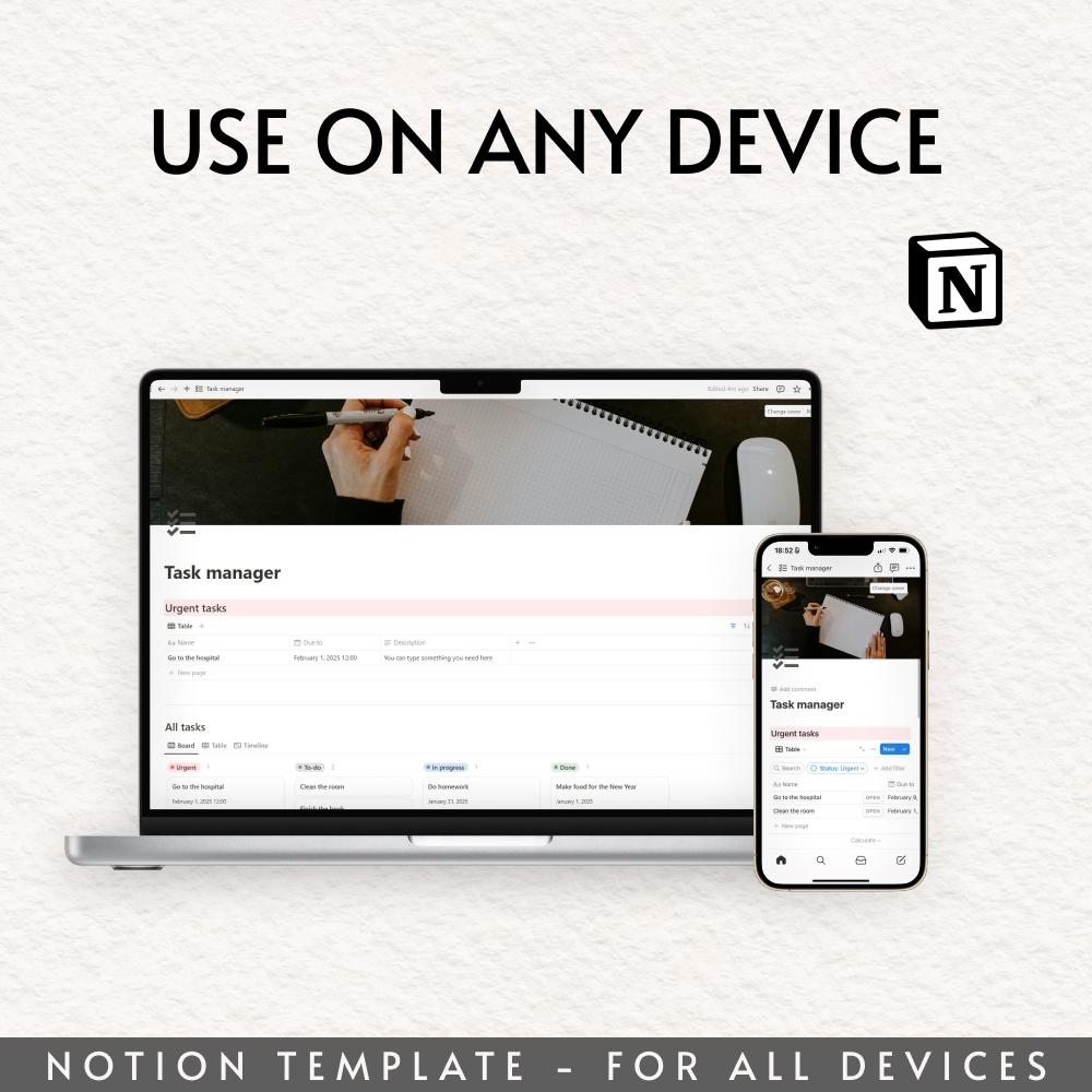 Notion Task Manager Template: Productivity Planner (digital Download ...