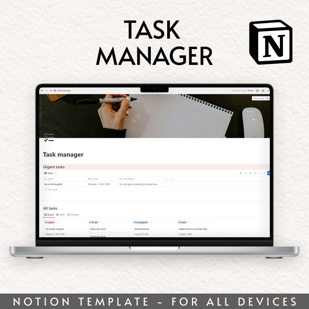 Notion Task Manager Template: Productivity Planner (digital Download ...