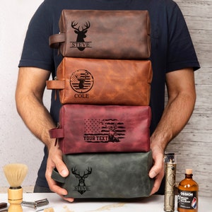 Personalized Leather Toiletry Bag, Deer Hunting Gift Him, Deer Hunting ...