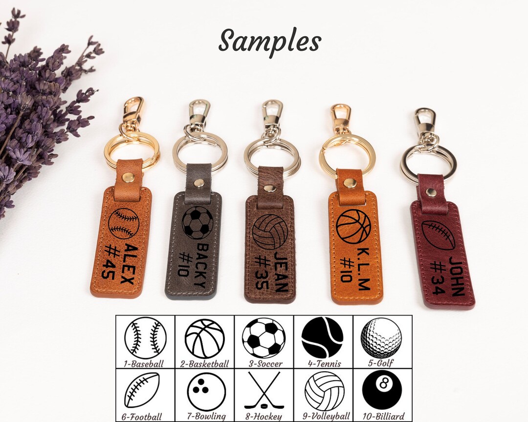 Personalized Leather Keychain Key Ring, Sports Lover Keychains ...