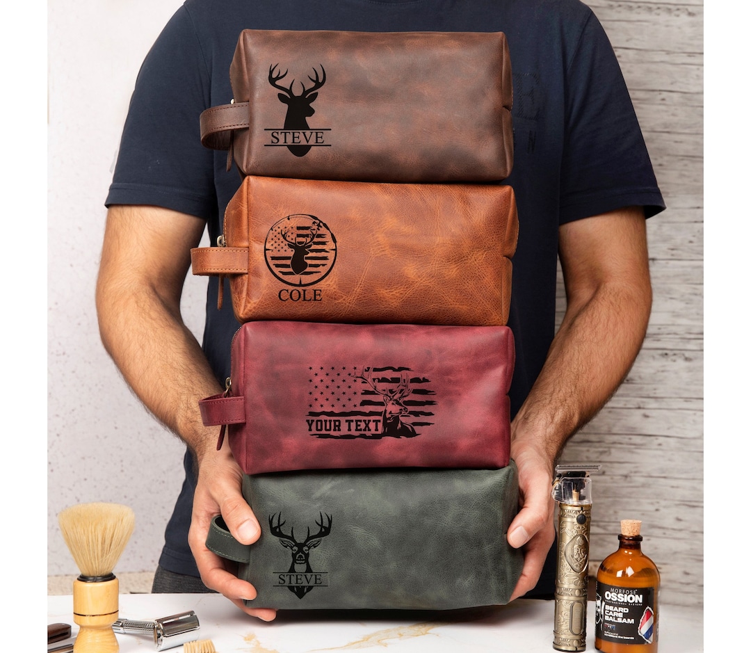 Custom Deer Hunting Gift, Personalized Leather Toiletry Bag, Deer ...