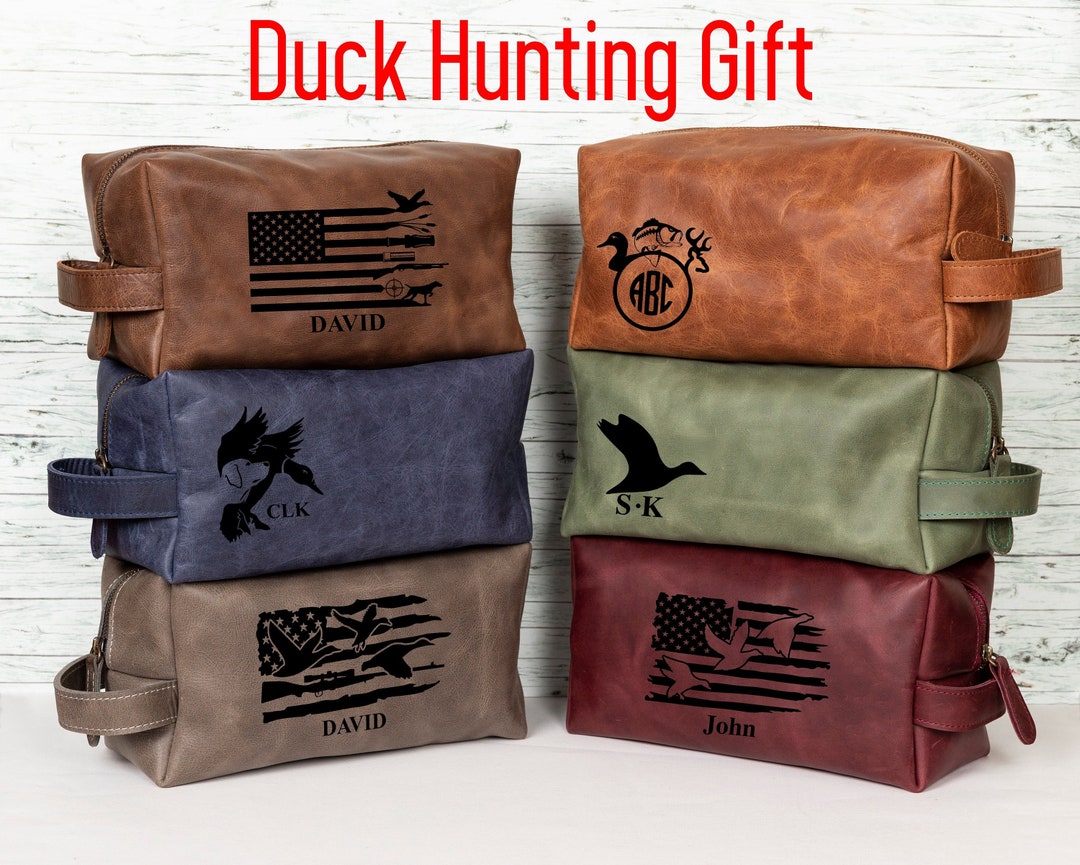 Personalized Duck Hunting Gift Men, Engraved Leather Dopp Kit for Him ...