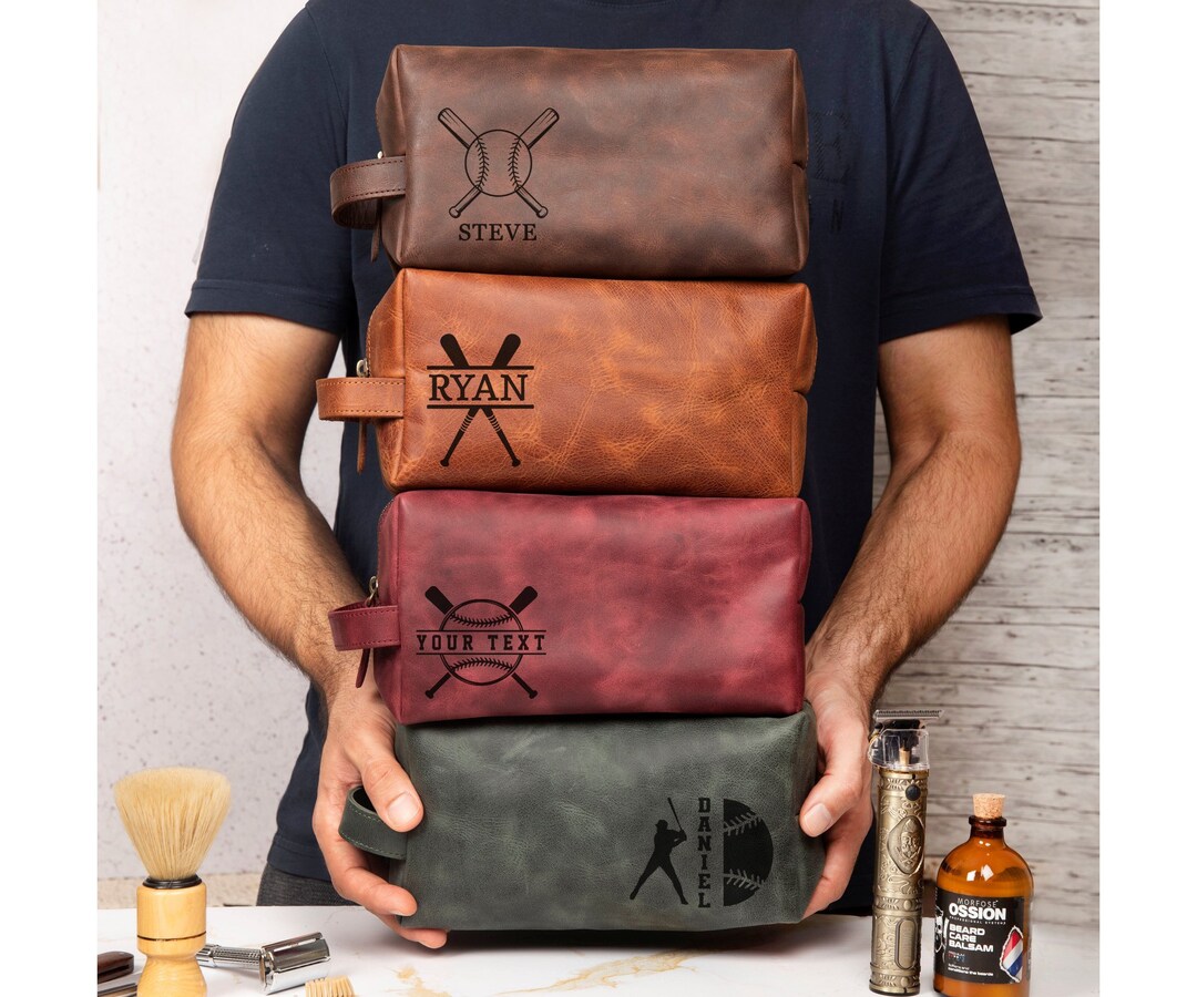 Personalized Baseball Player Gift, Leather Toiletry Bag Him, Baseball ...