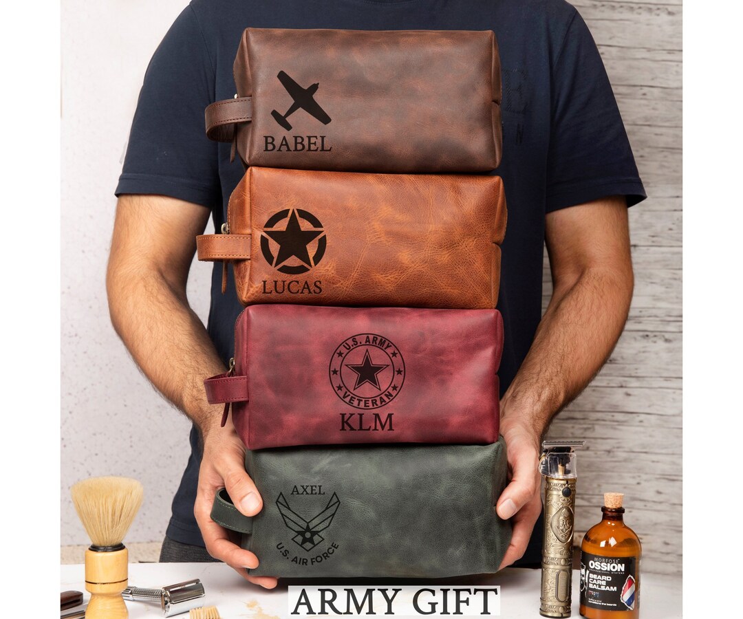 Custom Leather Toiletry Bag Army Staff, Veteran Grandpa Gift ...