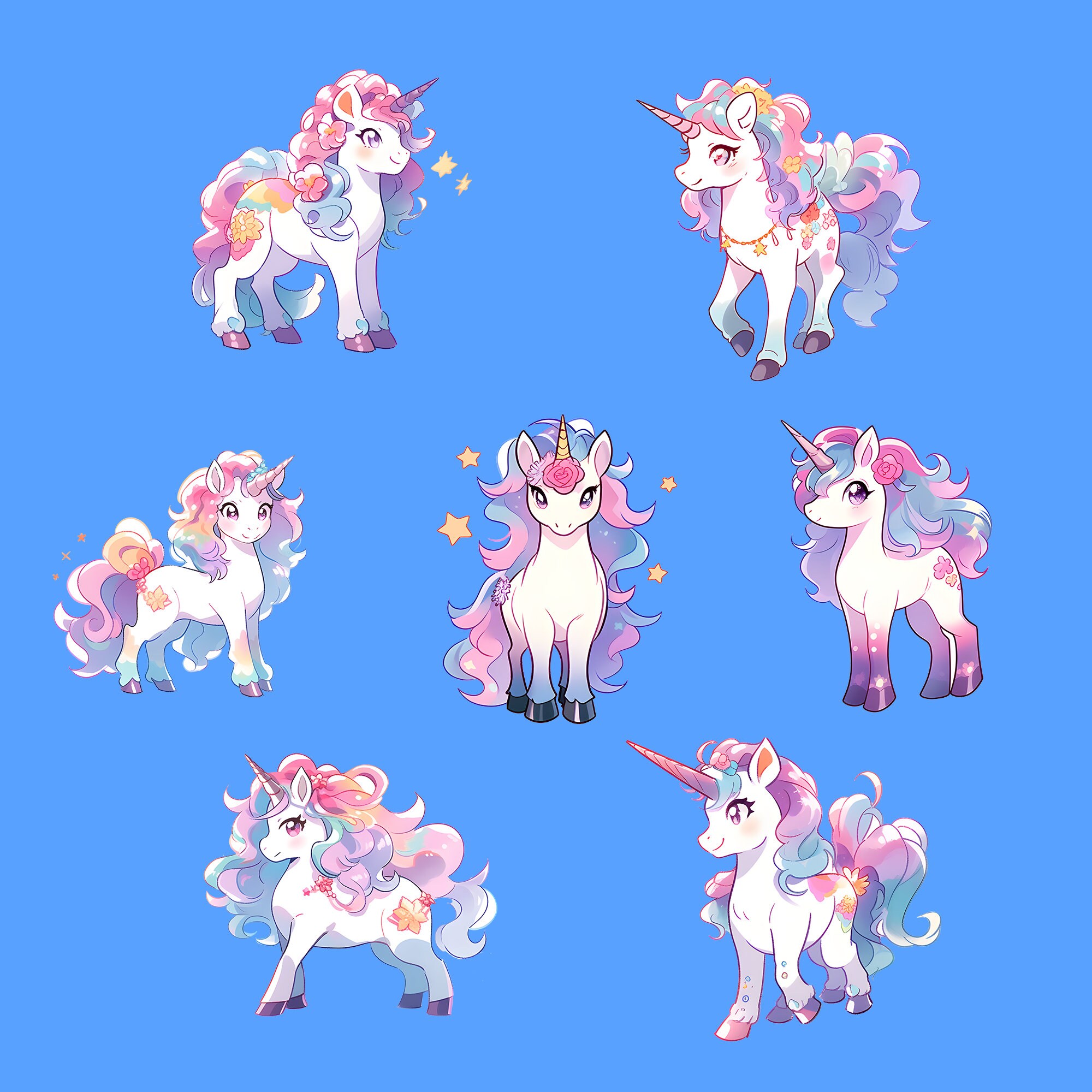Cute Rainbow Unicorn Clipart Set 14 Transparent PNG Images - Etsy