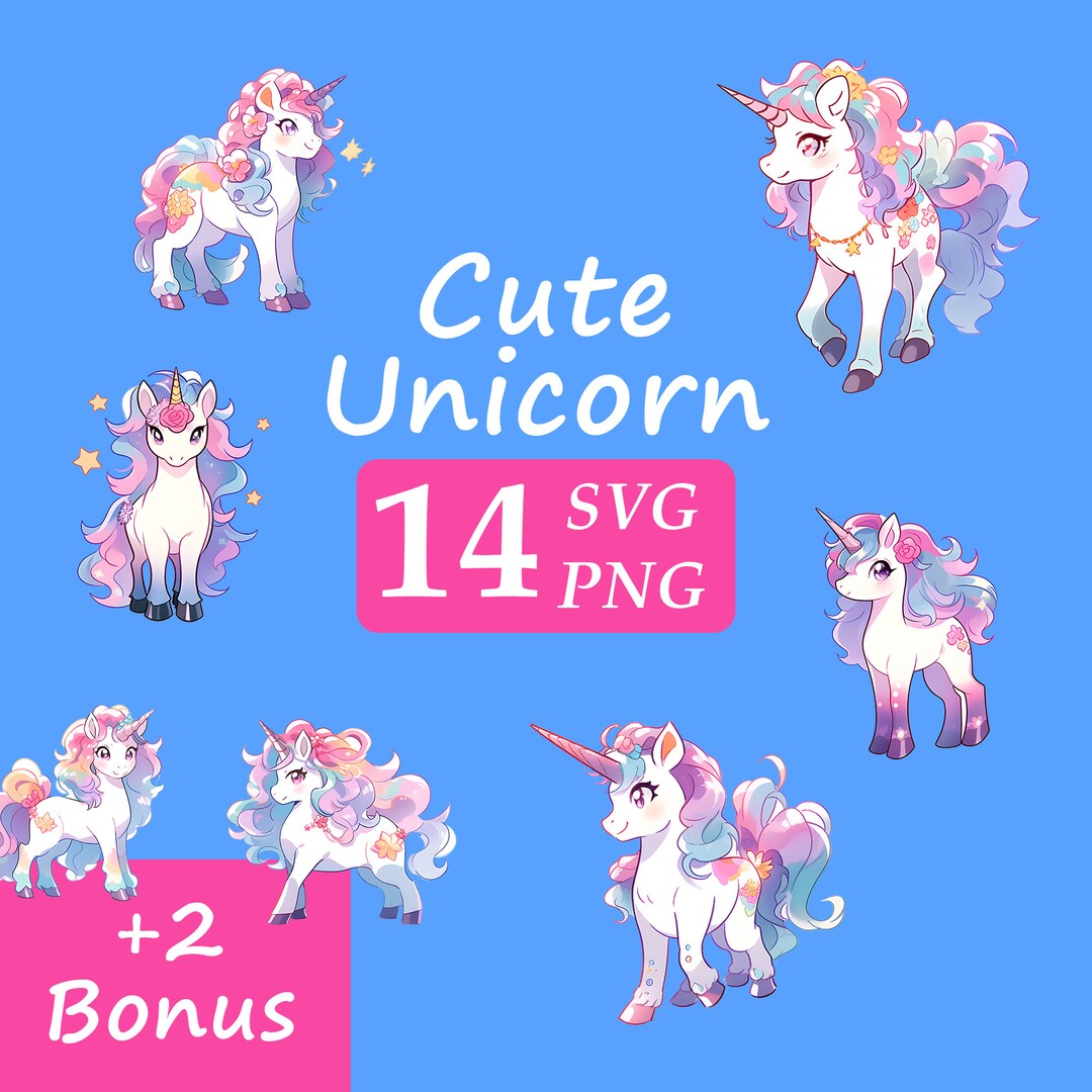 Cute Rainbow Unicorn Clipart Set 14 Transparent PNG Images - Etsy