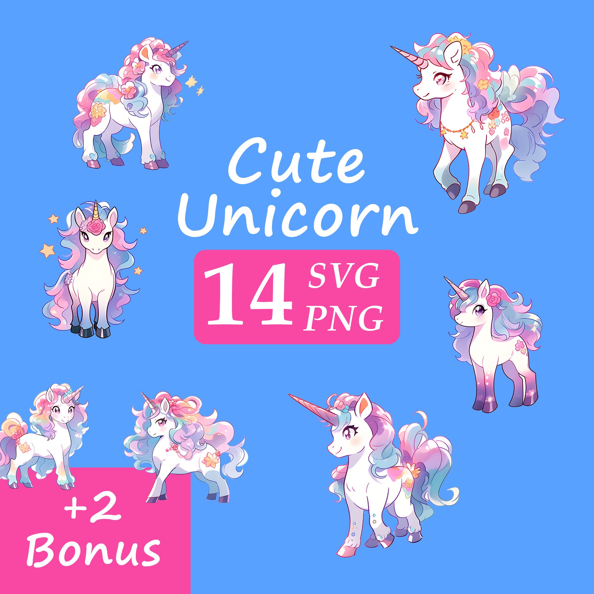 Cute Rainbow Unicorn Clipart Set 14 Transparent PNG Images - Etsy