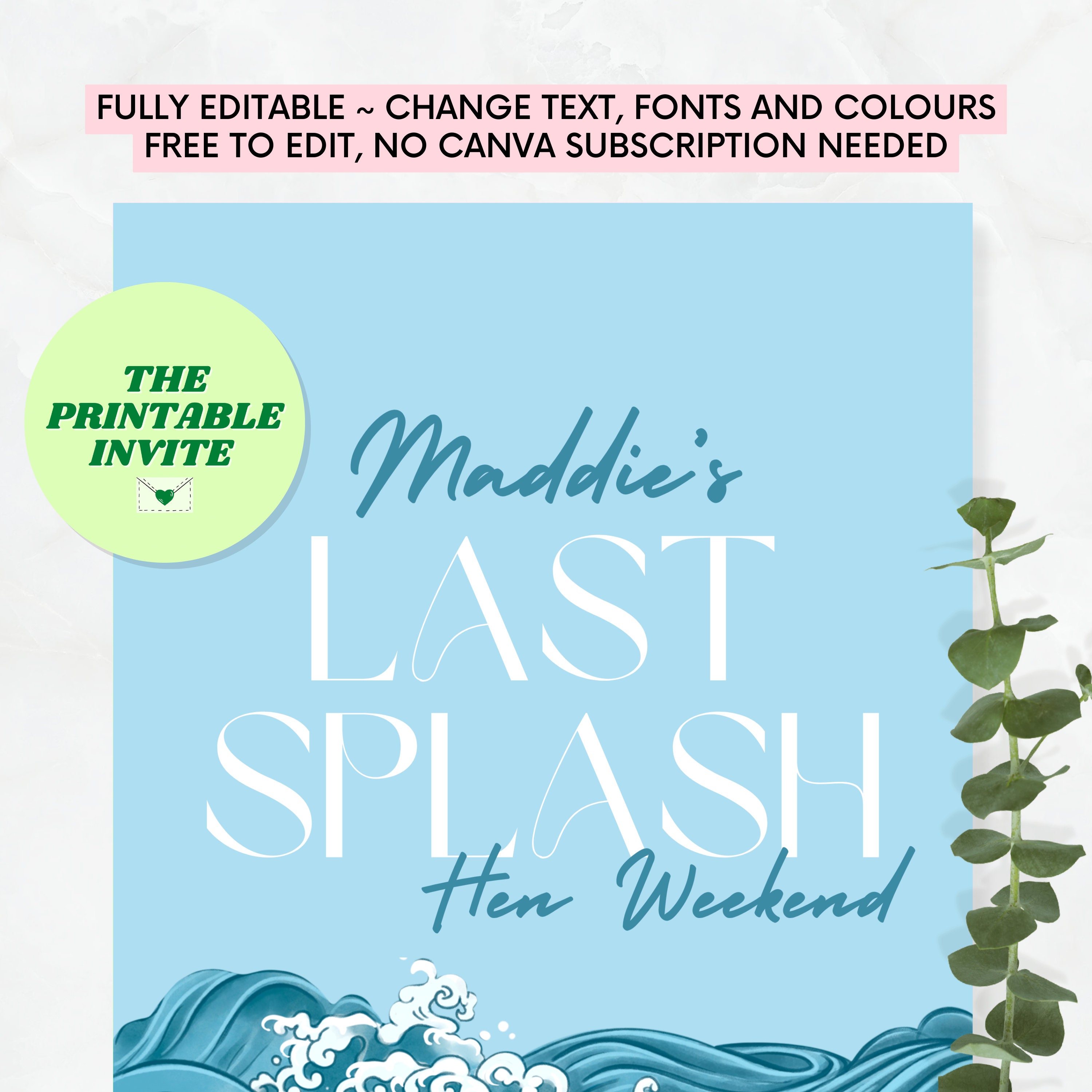 Last Splash Bachelorette Welcome Sign: Blue Pool Party Decor (canva ...