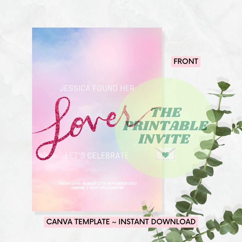 Taylor Swift Bachelorette Invitation: Lover Theme, Editable Canva ...