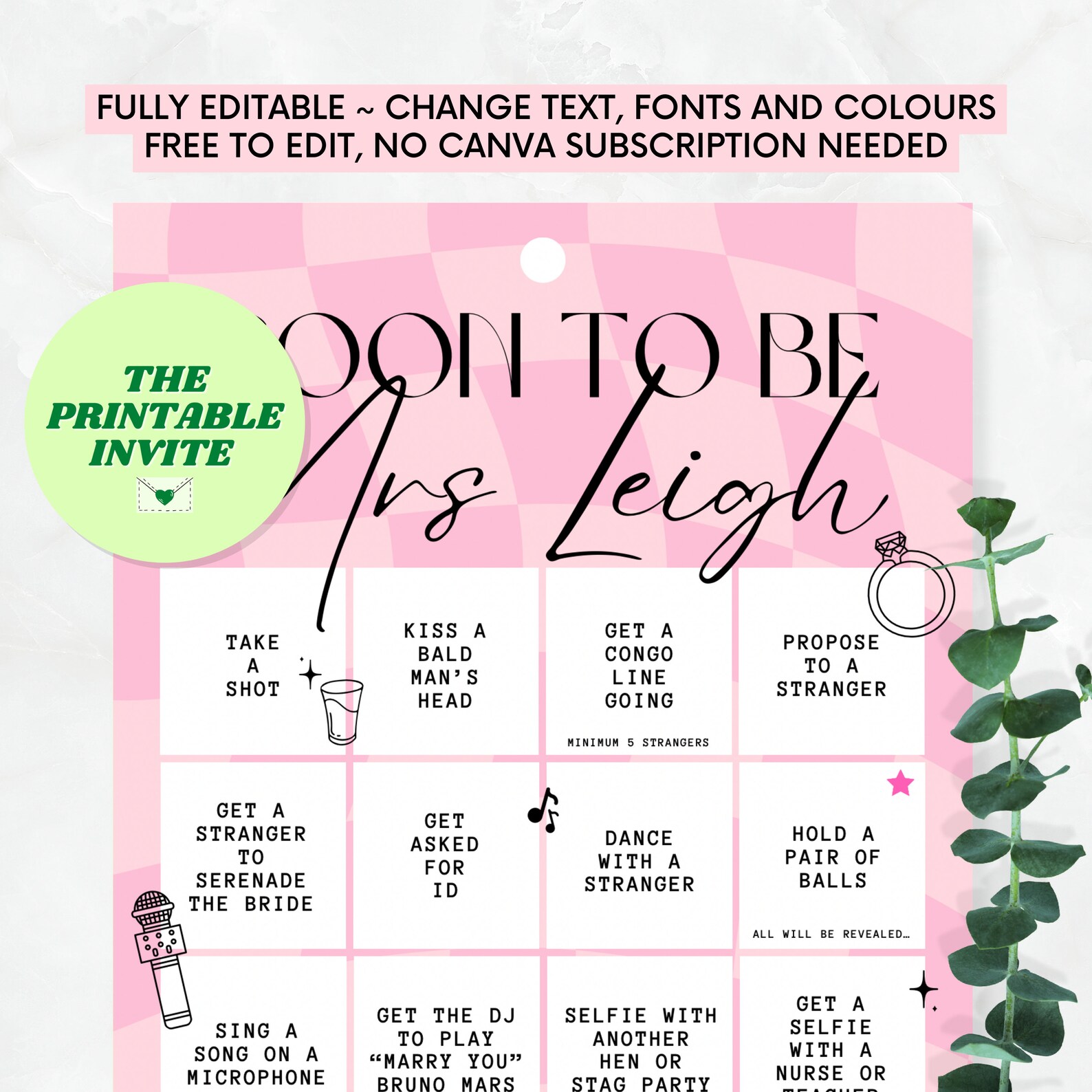 Bachelorette Bingo Card: Funny Hen Party Game (canva Template Digital ...