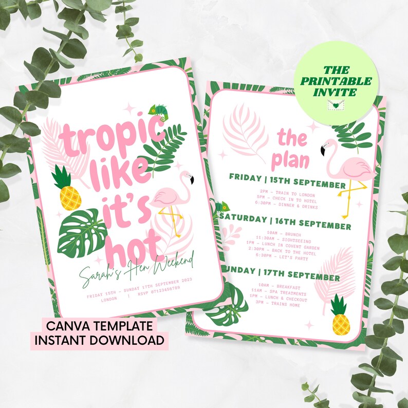 Tropical Bachelorette Party Invitation: Flamingo Hen Party Itinerary ...