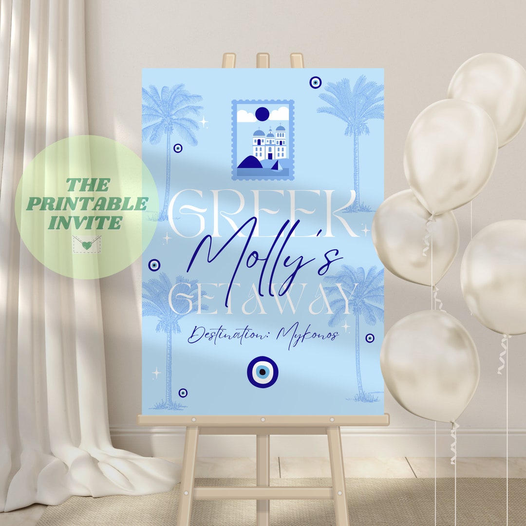 Mykonos Bachelorette Welcome Sign: Greek Getaway, Editable Canva ...