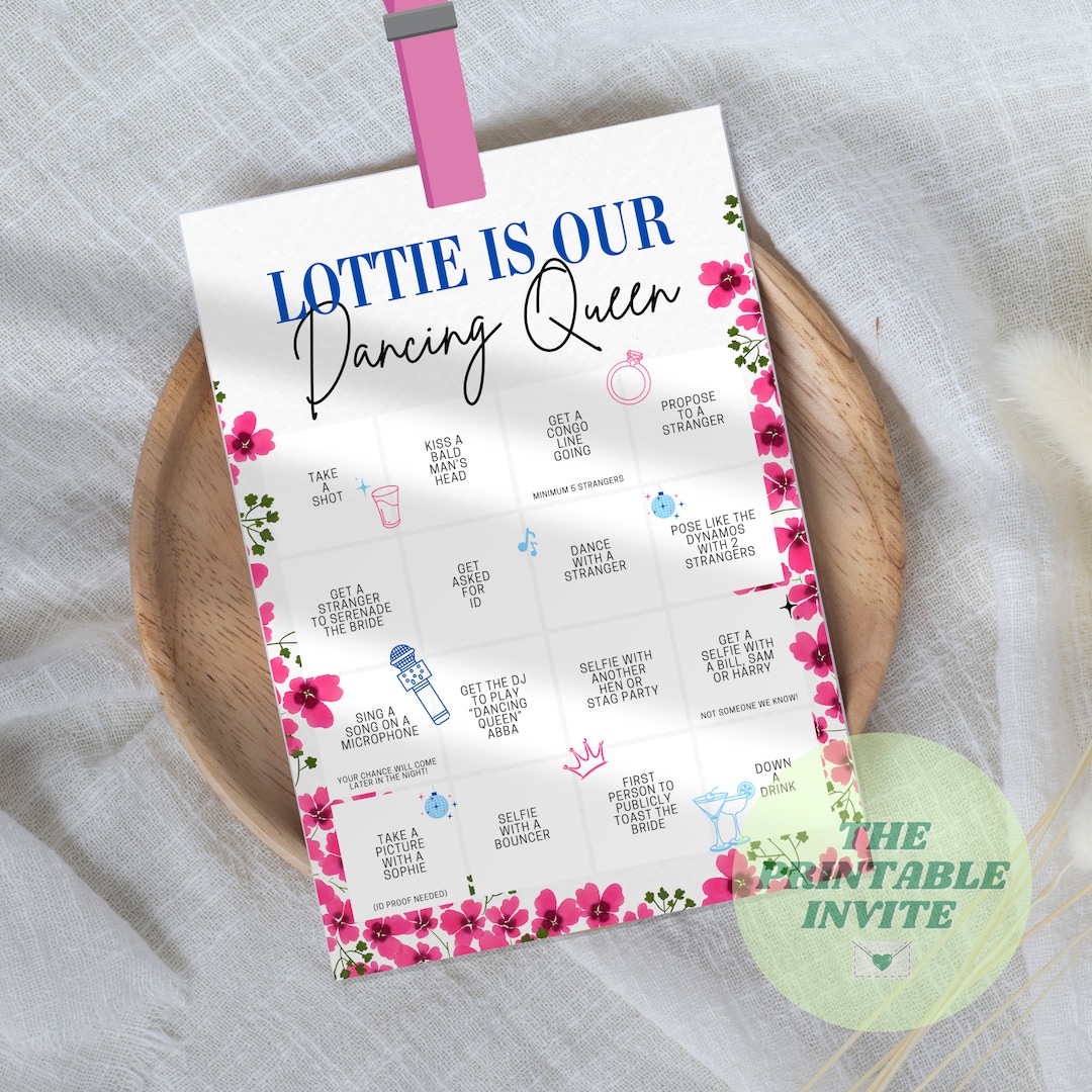 Bingo Editable Hen Bachelorette Card | Mamma Mia Dancing Queen Canva ...