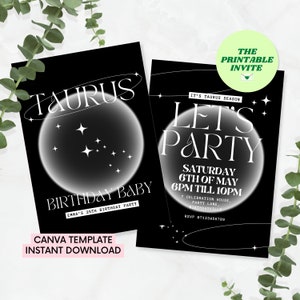 Taurus Season Black | Zodiac Horoscope Editable Birthday Party Invite ...