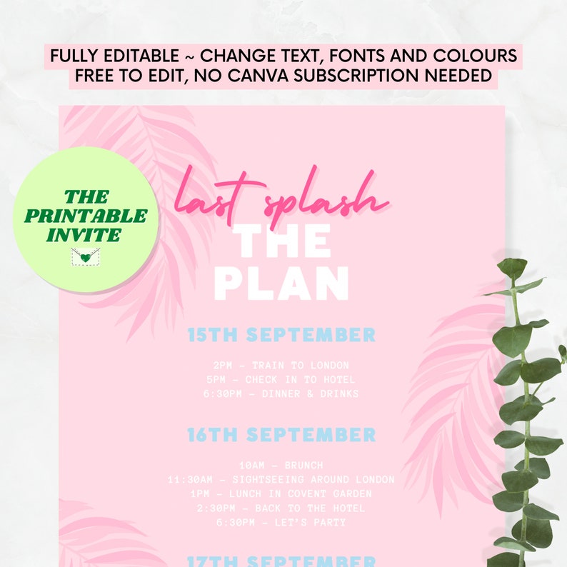 Editable Hen Bachelorette Party Invite Last Splash Canva - Etsy